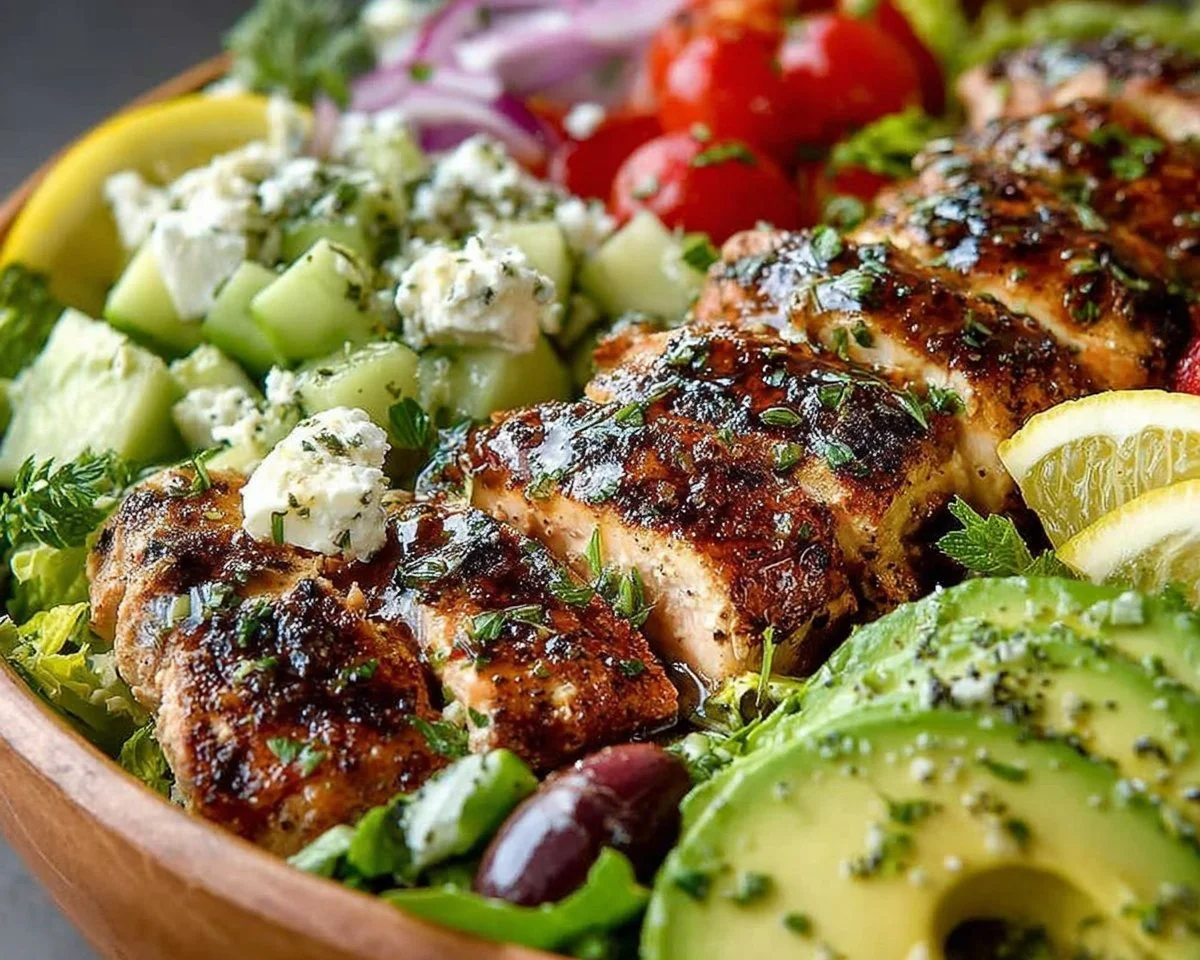 Loaded Greek Chicken Avocado Salad